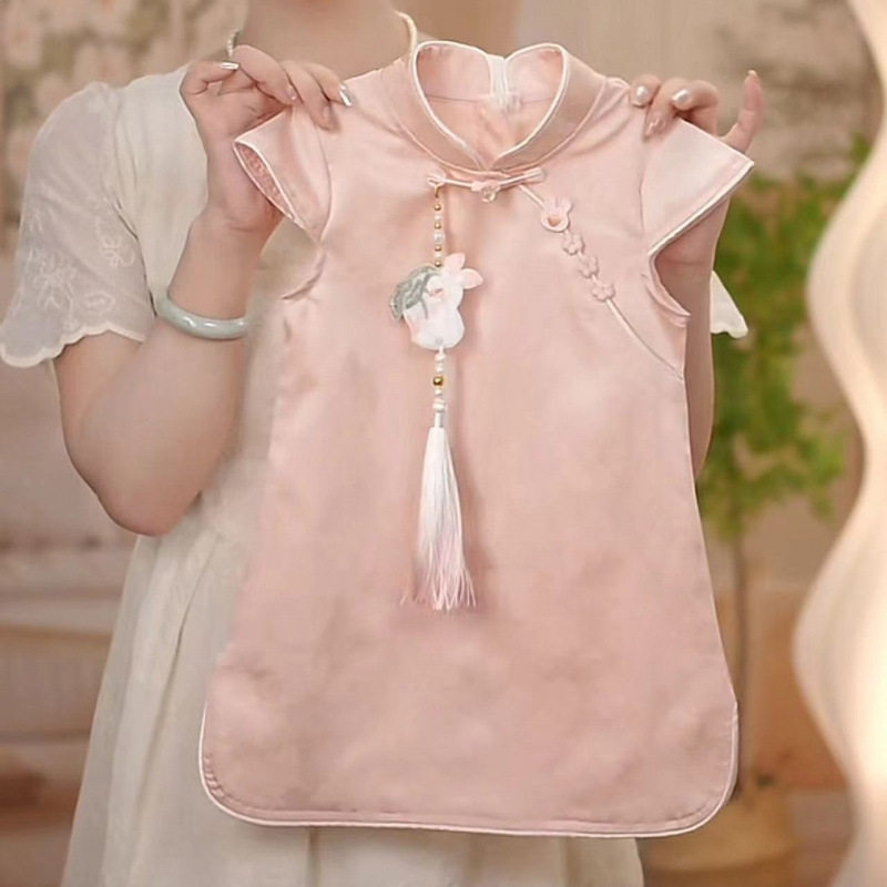 2025女宝童童宝宝民国连衣裙新款中国中式旗袍汉服改良夏季短袖裙