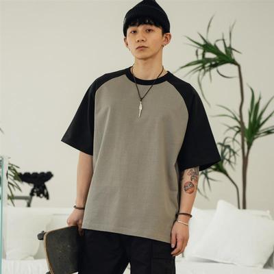 PrintsCrew重磅320克插肩袖t恤短袖T恤撞色纯棉宽松拼接半袖上衣