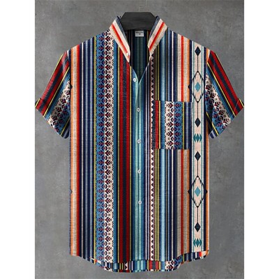 3D印花翻领短袖衬衫 3D Printed Men's Lapel Short Sleeve Shirt