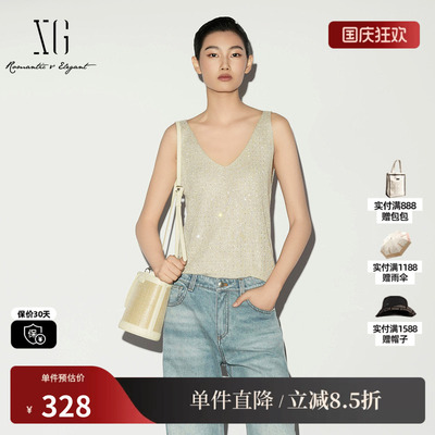 XG/雪歌XL211001A160米色V领无袖背心薄款亮丝修身搭配吊带内搭女