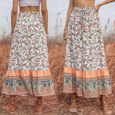 2021 autumn ethnic style long slim printed lace-upskirtwomen