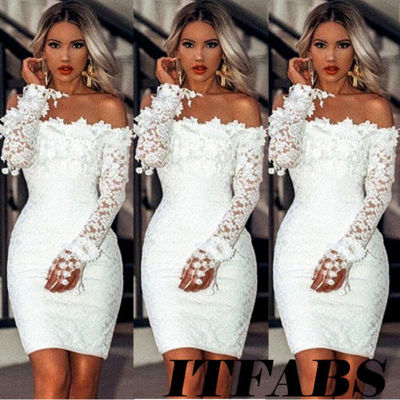 houlder Lace Wedding Party Clubwear Evening Short Mini Dress