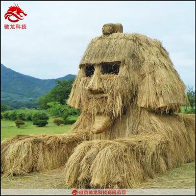 大型稻草雕塑公司仿真动物狮子稻草模型农耕农民丰收节艺术展品