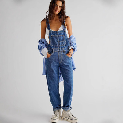 Casual Denim Overalls Long Pants 休闲宽松牛仔背带长裤