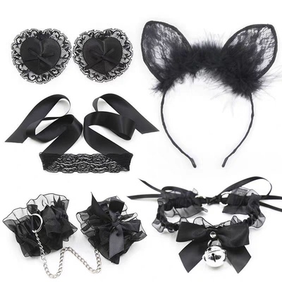 饰 headband Sexy Lace Eye Mask Handcuffs Collar Bracelet Set