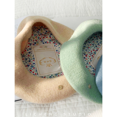 精致小金扣100%澳洲羊毛贝雷帽女