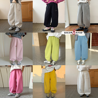 男女童校园休闲宽松字母运动卫裤