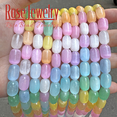 彩色石膏石桶珠异形天然石diy