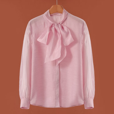 专柜668 41%莱赛尔【QS】 天丝含绵羊毛圆领系带衬衫004~秋季