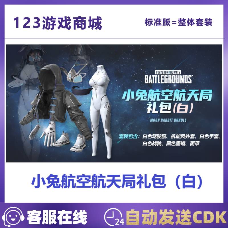PUBG绝地求生皮肤吃鸡兑换码白色小兔航空航天局礼包套装服装CDK_虎窝淘