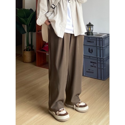 B东日系纯色垂感休闲长裤男复古