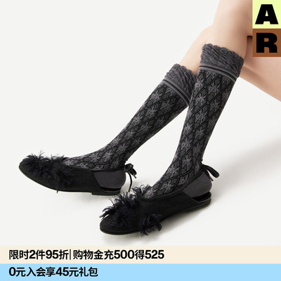 AR壮锦木棉花纹小腿袜2026新款民族风长筒袜春夏显瘦美腿堆堆袜女