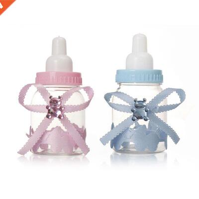 Cute Plastic Milk Bottle Candy Boxes 12pcs Clear Bow Gift Pa