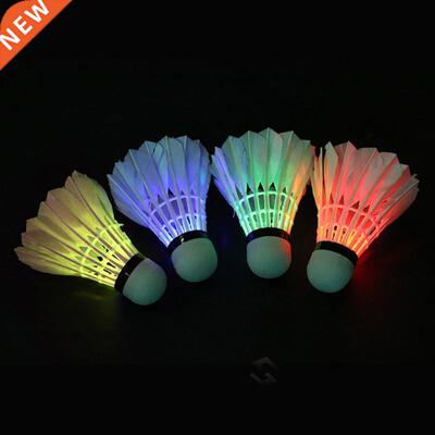 New 4Pcs LED Colorful Badminton Shuttlecock Feather Dark Ni