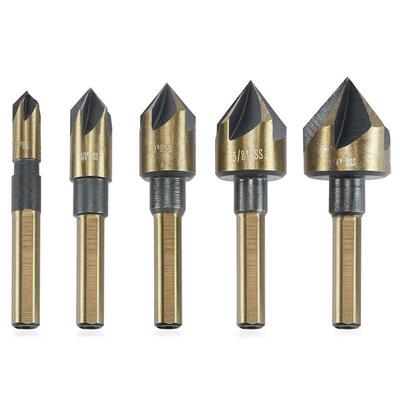 Industrial Countersink Drill Bit | 5pc Set Tri-Flat Shank Ch