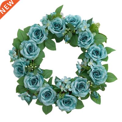 Artificial Blue Rose Flowers Wreath Spring Summer Wreath for