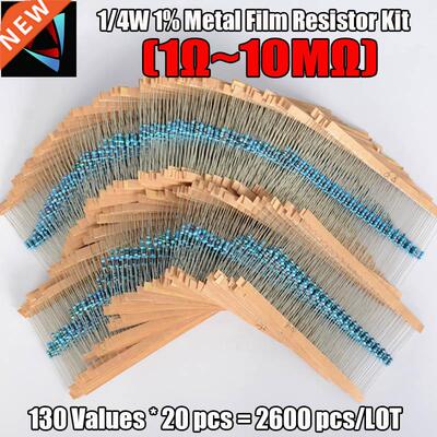 2600pcs 130 Values 1/4W 0.25W 1% Metal Film Resistors Assort