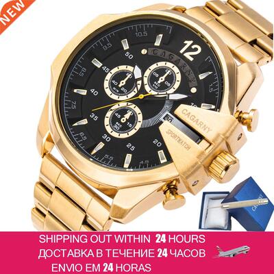 Mens Watches Top Brand Luxury Gold Steel Quartz Watch Men C