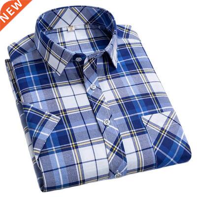 Checkered shirts for men Summer short sleeved leisure slim f
