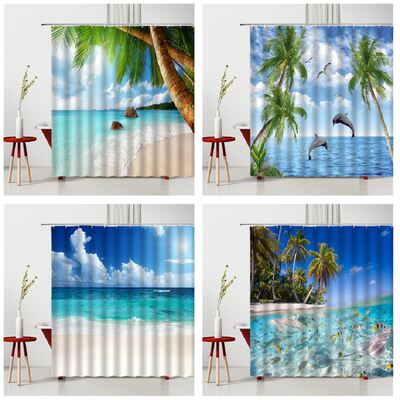 Beach Scenery Shower Curtain Set Curtains In Rooms And Hall