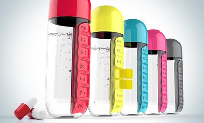 600ml Sports Plastic Water Bottle Combine Daily Pill Boxes O