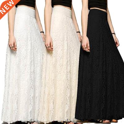 Fashion Women High Waist Stchy Lace Long Skirts Summer Casua