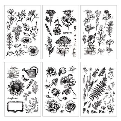 Vintage Flowers Leaves Stamp Transparent Clear Stamps Silic