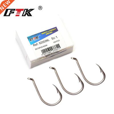 FTK Fish Hook Octpus Fishhooks 3/0#-1/0# With 50Pcs 1#-5# Wi