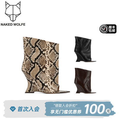 Naked Wolfe｜博主同款坡跟性感鱼嘴露趾瘦瘦靴女鞋高跟潮Reptile