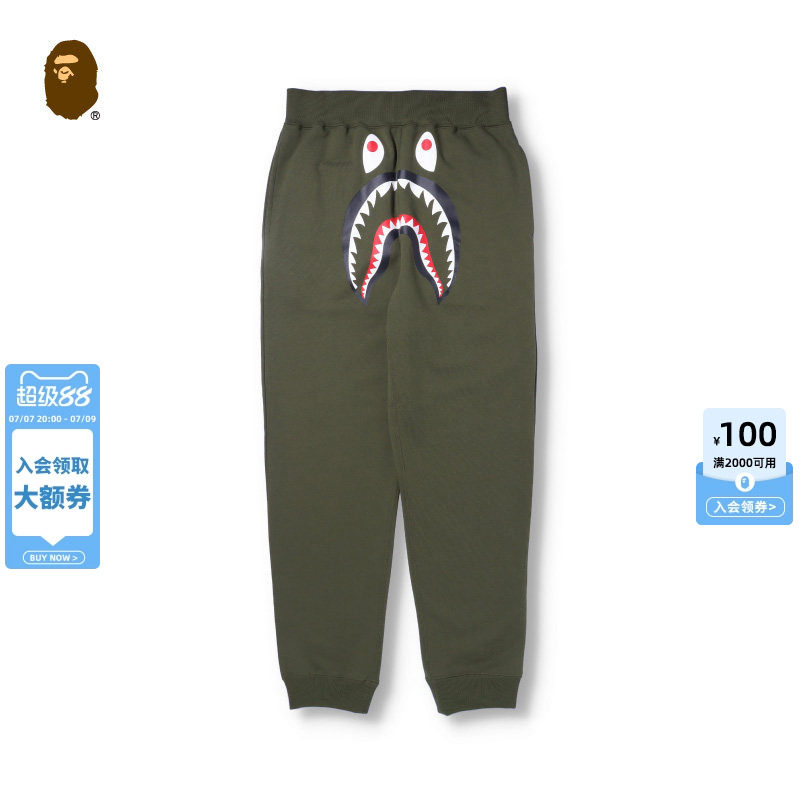 BAPE男装秋冬鲨鱼印花纯色卫裤运动长裤152014H