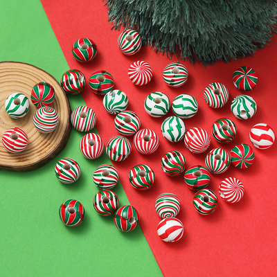 圣诞节16mm彩色印花圆木珠