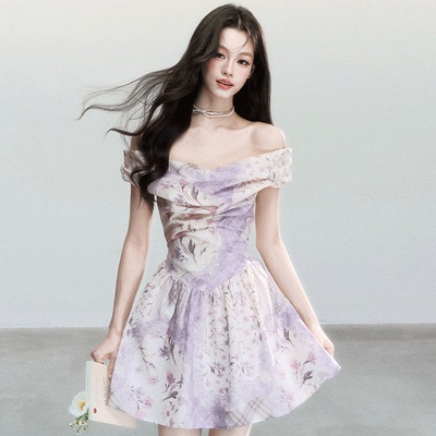 FragileHeart紫色拼贴花朵连衣裙