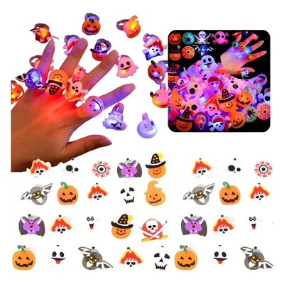 50pcs LED Glow Rings Halloween Party Luminous Rings with Wit