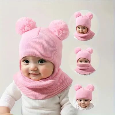 1pc/2pcs Winter children's hooded one-piece hat,equipped wit