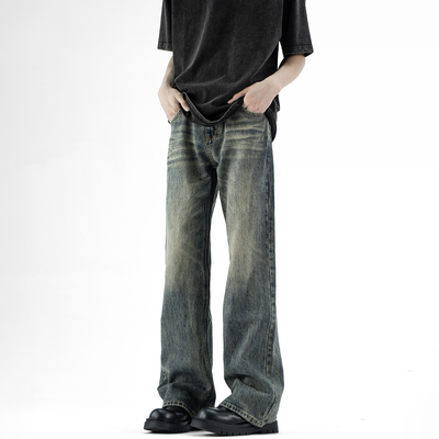 小柯xcok美式高街微喇牛仔裤男生秋季修身潮牌裤子复古水洗直筒裤