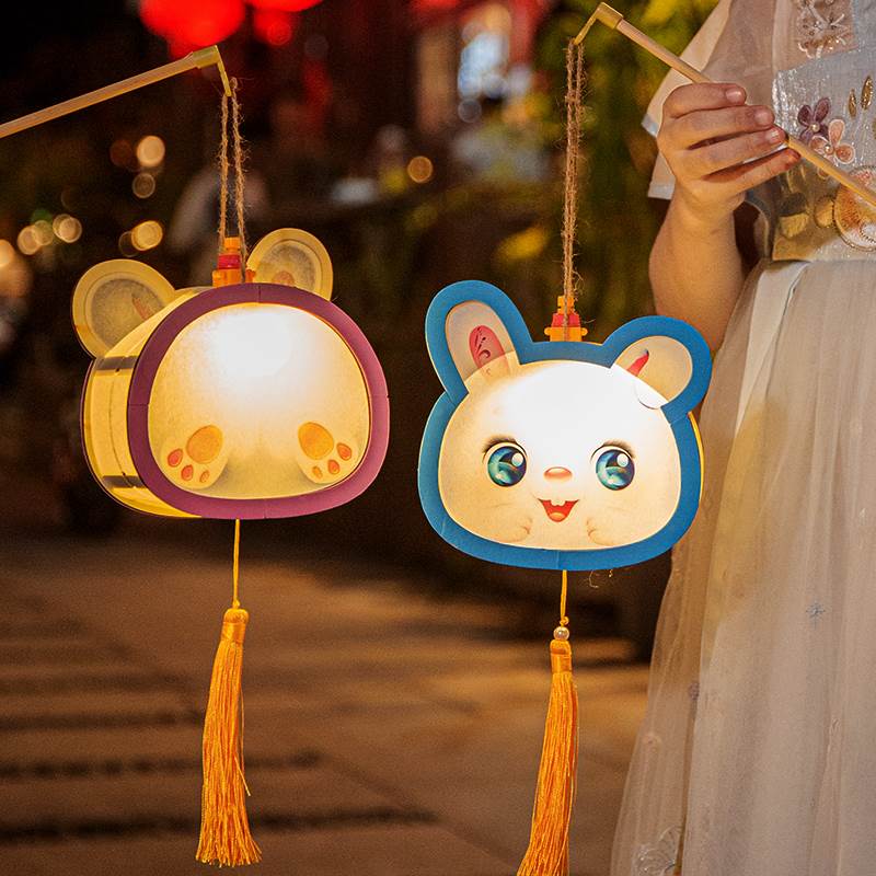 中秋节手工灯笼制作diy材料包木质手提儿童古风花灯虎年发光灯笼_虎窝淘