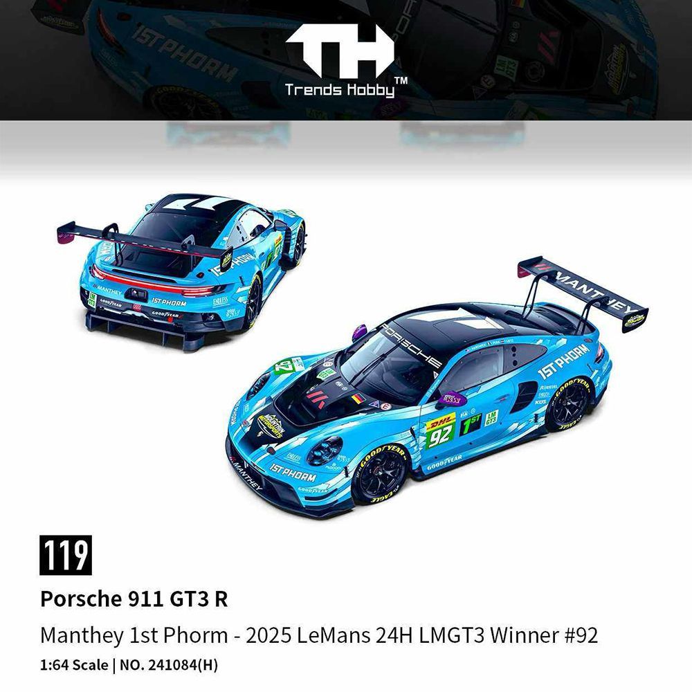 TH 1:64 保时捷92# 911GT3R 2025LeMans 24H小比例合金车模