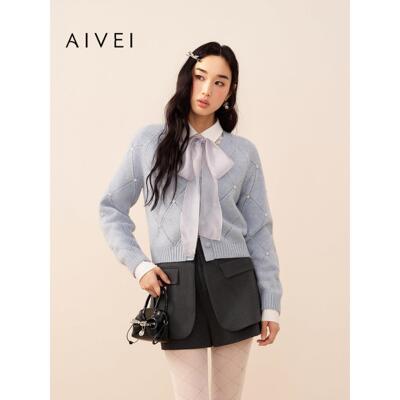 AIVEI欣贺艾薇2026秋季新温柔气质感水钻长袖针织开衫XSV5M32B