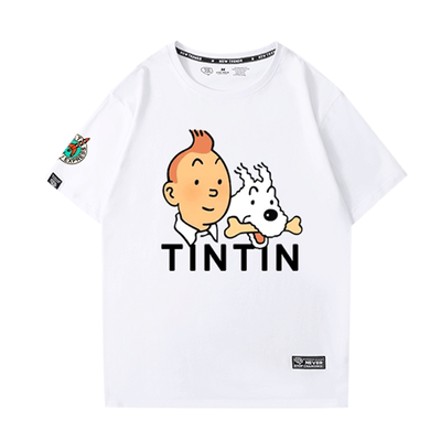 作者纪念丁丁历险记tintin丁丁的冒险短袖t恤衫男女纯棉半袖衣服