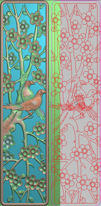 新款梅花花鸟仿古镂空通花通透竖板门板70x298精雕图灰度图浮雕图
