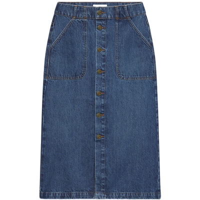 FRAME女士前开叉纽扣半身牛仔裙中长款美式复古