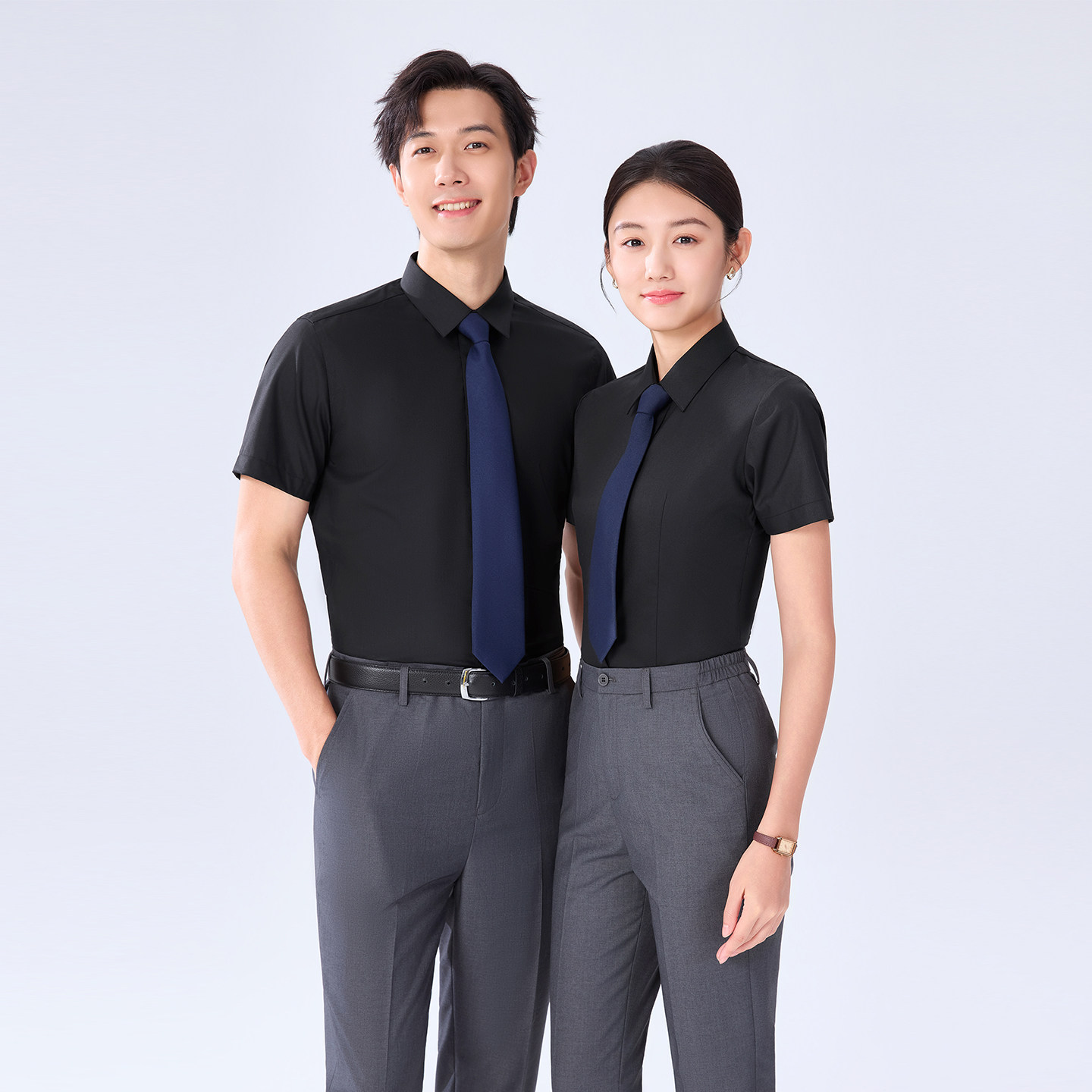 职业长短袖黑色衬衫男女工作服抗皱免烫商务风寸衣工装定制印LOGO