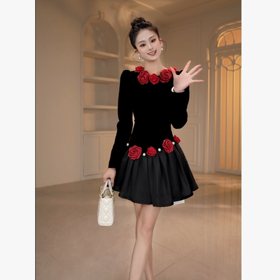 设计师新款法式春秋连衣裙名媛气质礼服修身61558