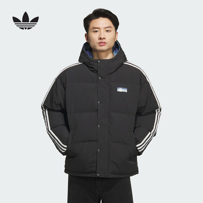 阿迪达斯三叶草双面穿羽绒服2025冬季鸭绒连帽外套KF9277 KF9278