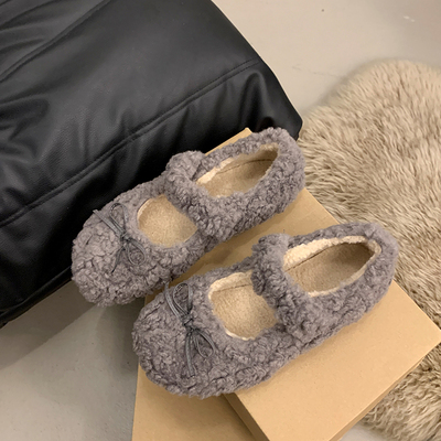简梦娇蝴蝶结毛毛鞋2024秋冬新款