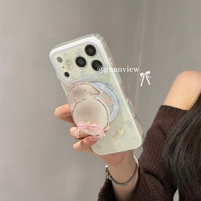 适用三星s26s25手机壳s24s23s22s21+碎花小兔s20fe旋转磁吸支架note20ultra网红超火卡通s9s8plus高级U新N10