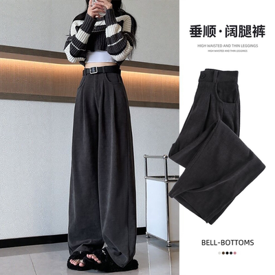 黑色灯芯绒西装裤女秋季2026新款小个子直筒垂感阔腿休闲裤子