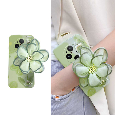 绿色花朵适用vivox100ultra手机壳x90s腕带s80pro立体x70spro斜挎x60曲屏版x50硅胶x30斜跨x27x23x21i/x9vivo