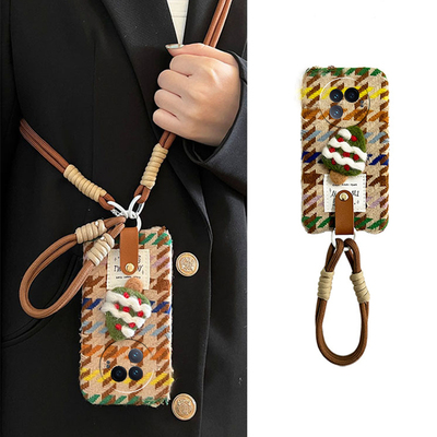 美拉德格纹适用vivoxfold3pro手机壳xfold2斜挎xflip立体vivo圣诞树vovo折叠屏秋冬季vivi毛绒绒+十硬壳可背