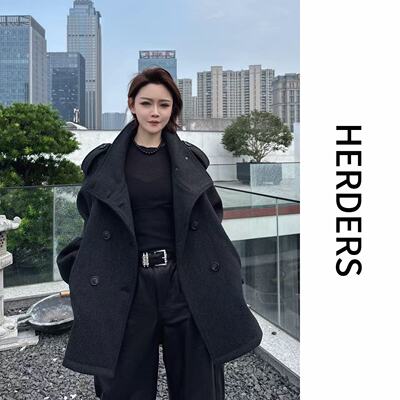 HERDERS  短款立领纽扣款毛呢外套 50431